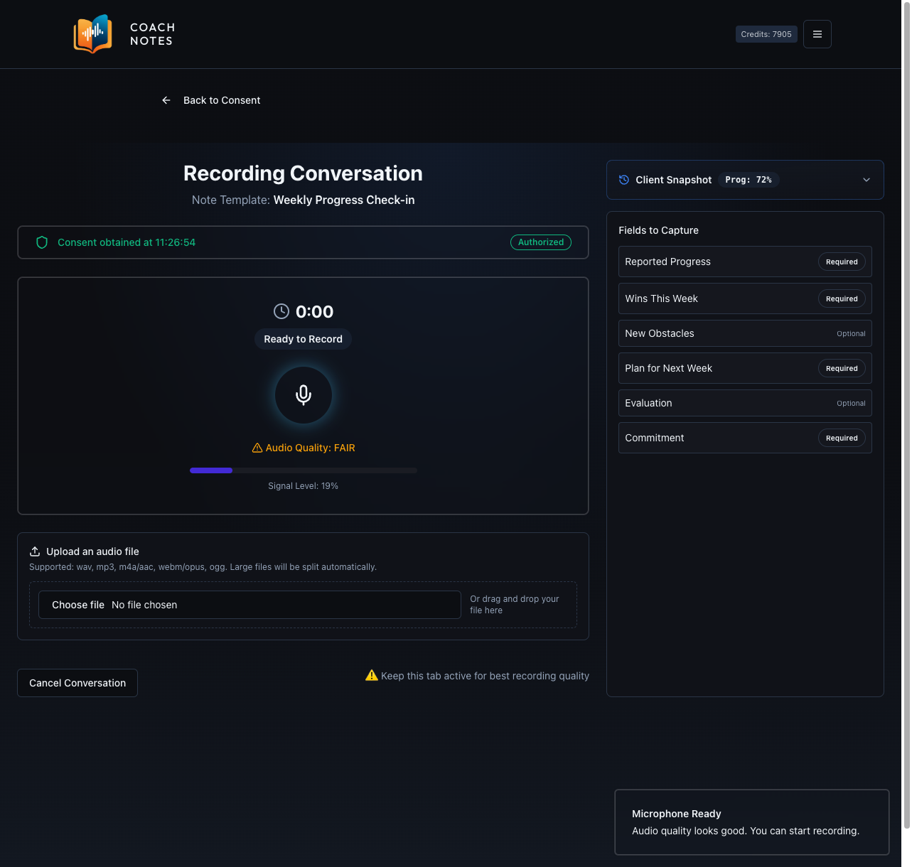 Coach Notes - AI takes notes so you can focus on your client.